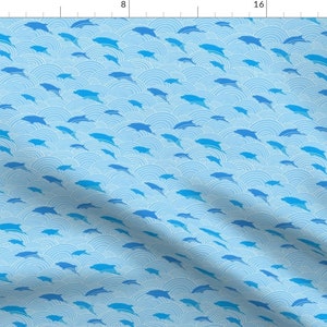 Blue Dolphin Fabric Swimming Dolphins by Oksancia Blue Beach Dolphin ...