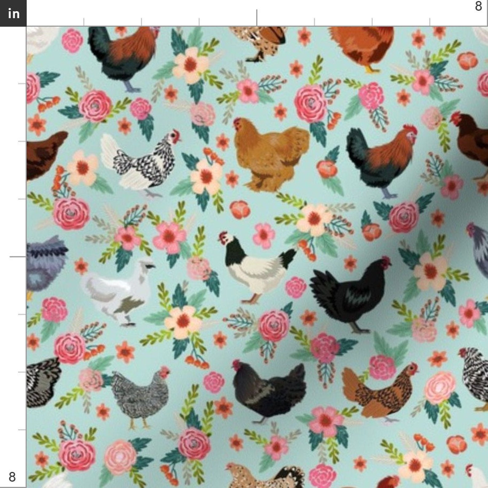Chicken Breeds Floral Fabric Floral Fabric Chicken Fabric - Etsy