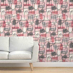 Mid-century Wallpaper Atomic Mcm Grid in Pink Parlor by - Etsy