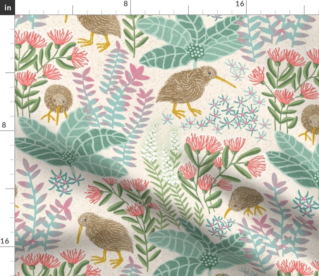 Kiwi Bird Floral Fabric Kiwi Bird of New Zealand by - Etsy