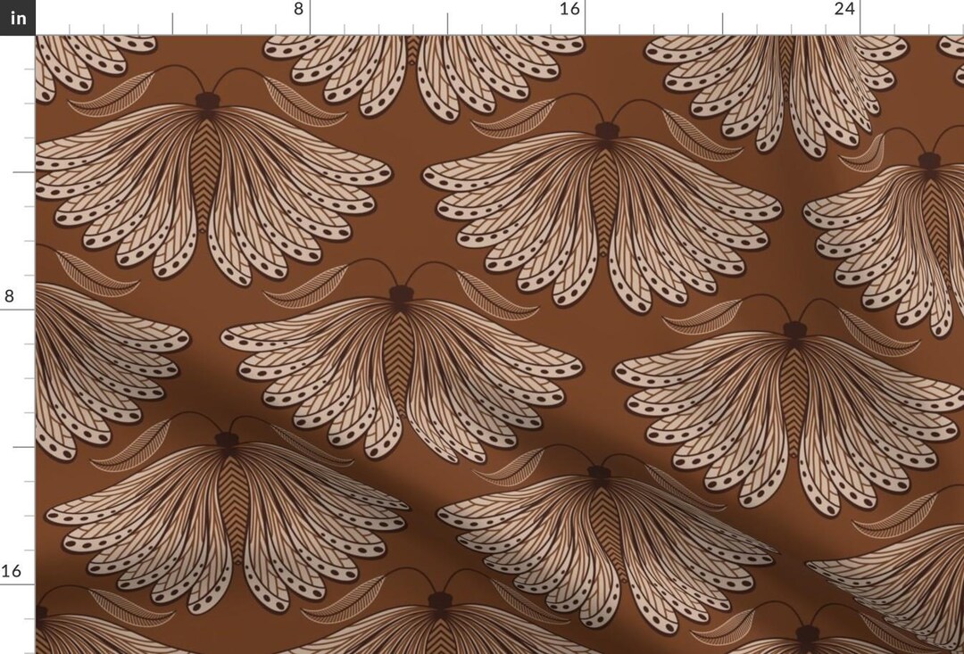 Terra Cotta Moths Fabric - Earthy Moths by Virginiao - Abstract Large ...