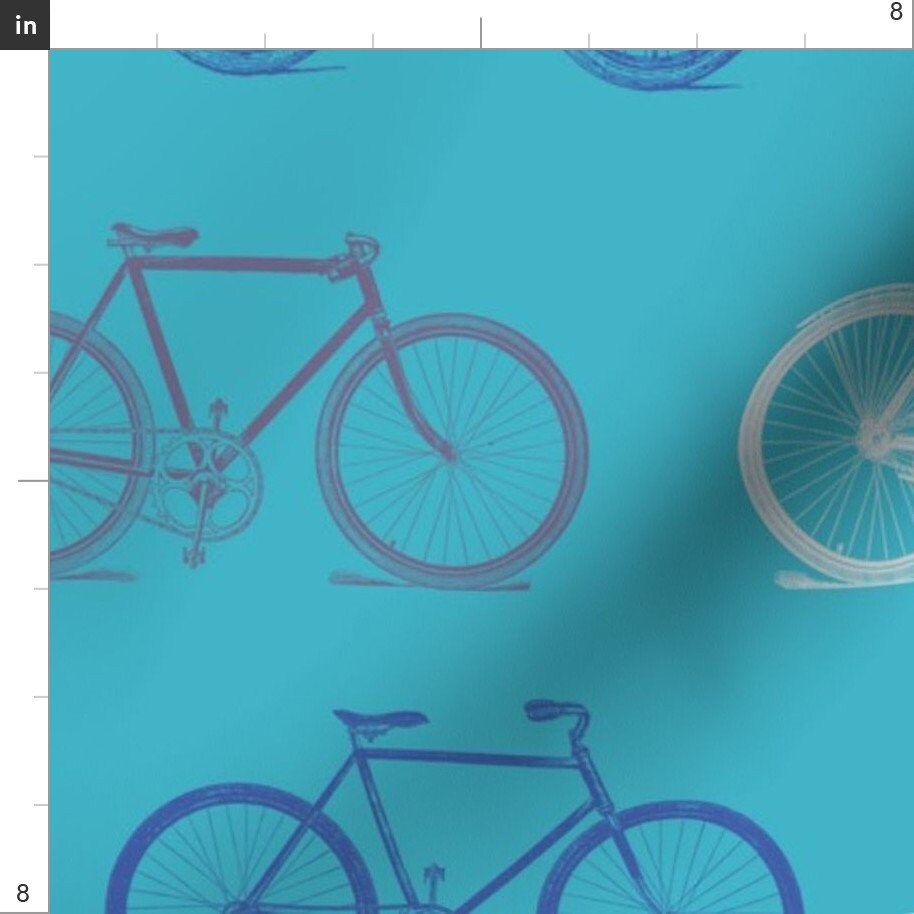 Bike Fabric Vintage Bright Blue Bicycles Fixed Speed Beach - Etsy