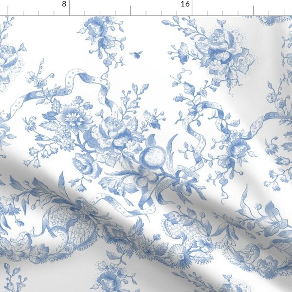Light Blue Toile Fabric - Etsy