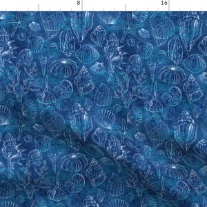 Blue Sea Shells Fabric How Blue is My Ocean by Robinpickens Watercolor ...