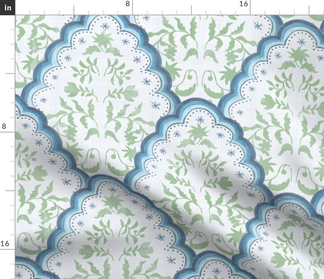 Scallop Botanical Fabric Blue and Green Scallop by Danika_herrick India ...