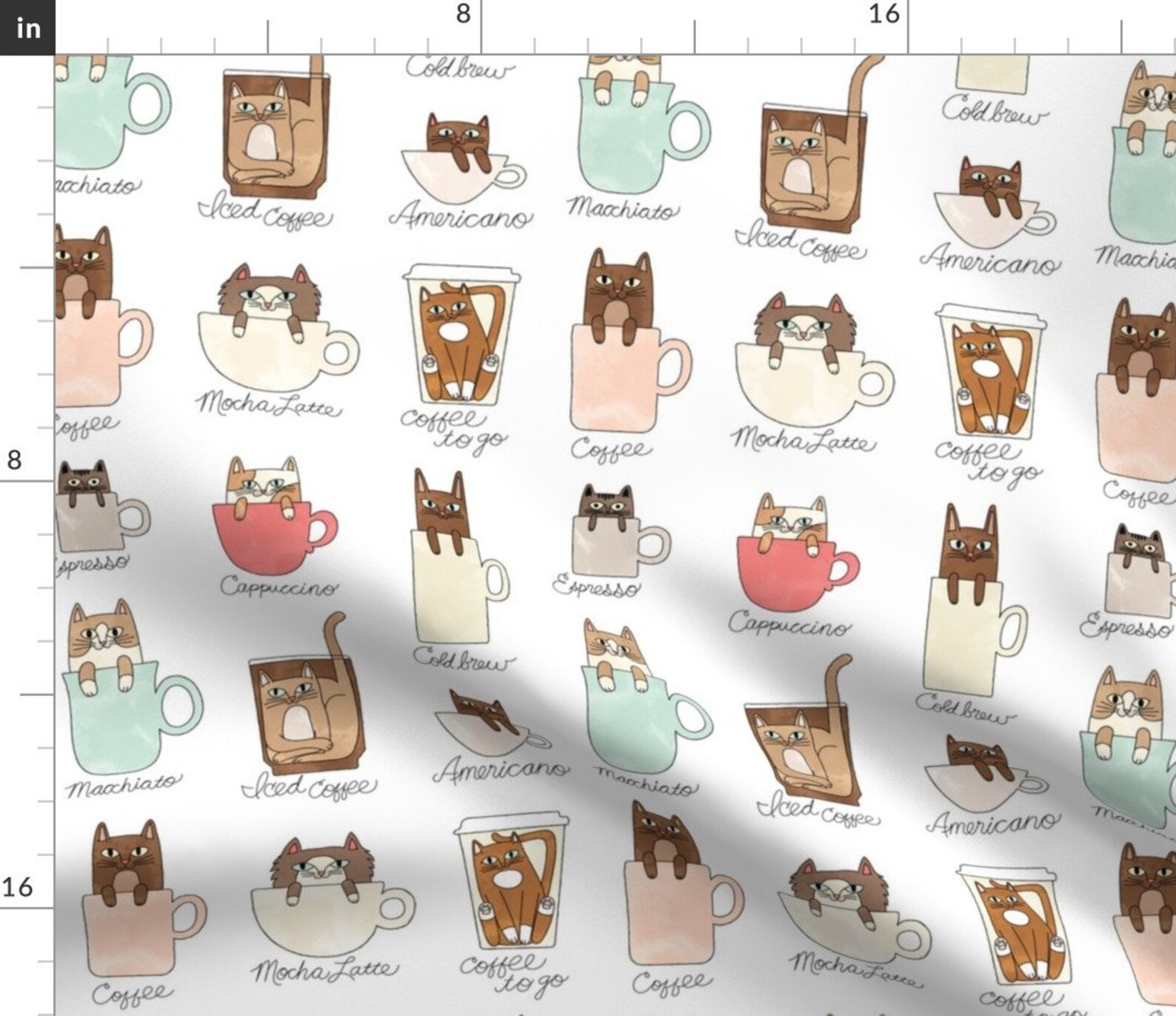 Coffee & Cats Fabric Coffee Cats by Pinkowlet Novelty - Etsy
