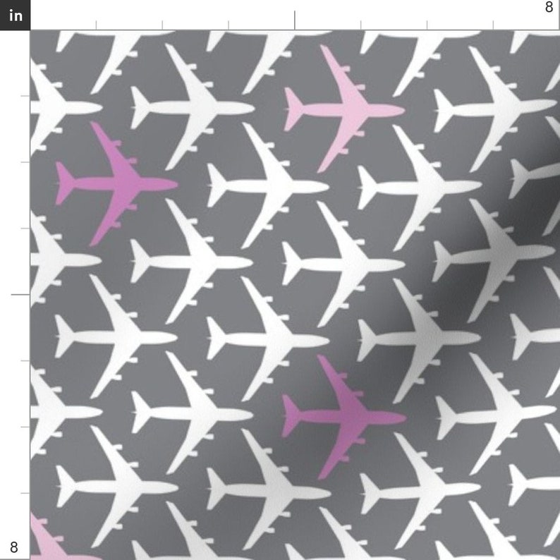 Airplanes Fabric Pink Planes on Gray by Toothpanda - Etsy