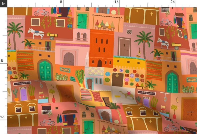 Marrakech Buildings Fabric - Marrakesh by Dasbrooklyn - Moroccan City ...