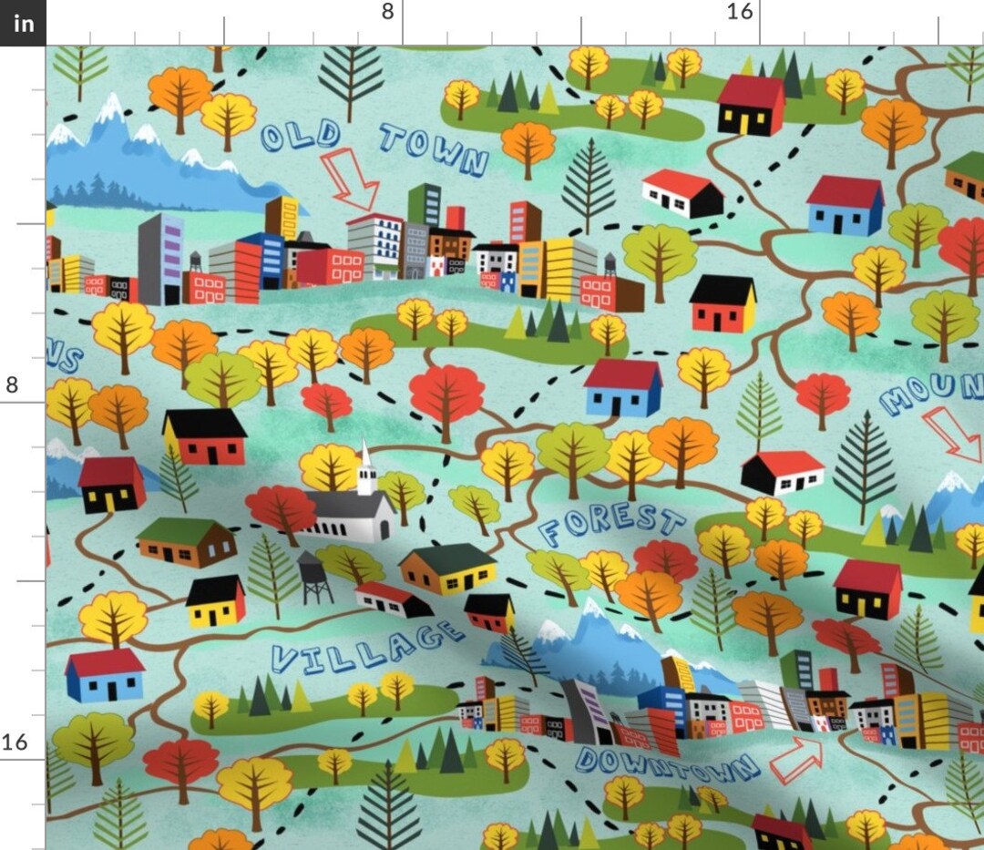 Whimsical Map Fabric Fall Color Map by Vinpauld Maps - Etsy