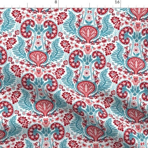 Kidney Damask Fabric Kidney Damask Red/teal by Chantal Pare - Etsy