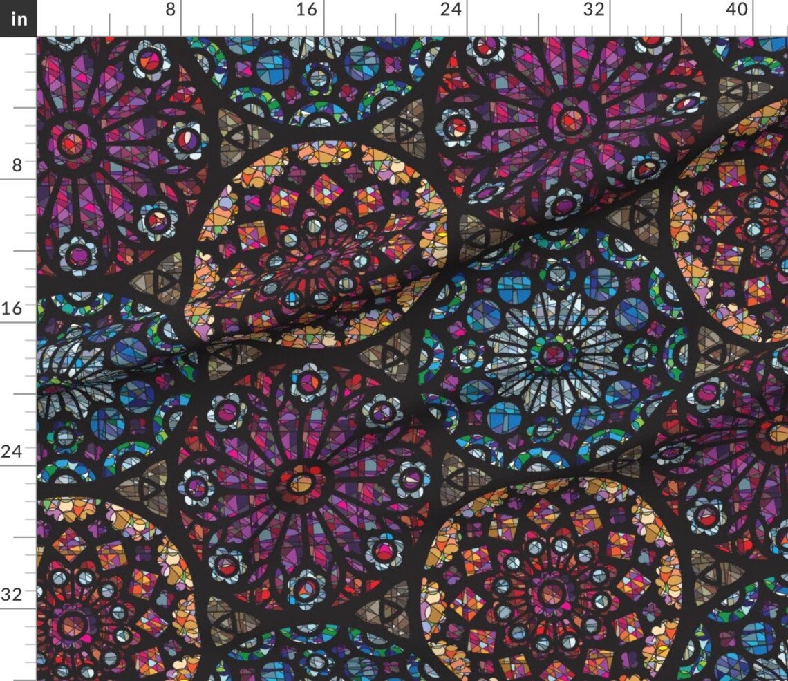 Colorful Stained Glass Fabric Stained Glass Rose Windows by | Etsy