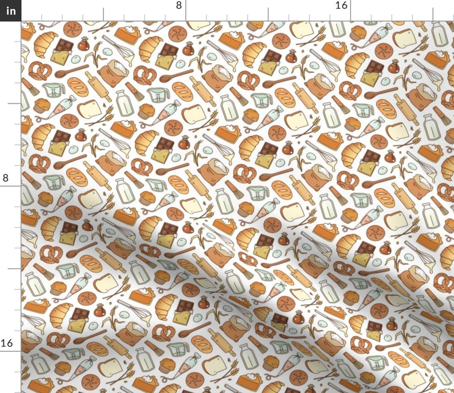 Local Bakery Fabric Bakery Essentials Pattern Small Scale - Etsy