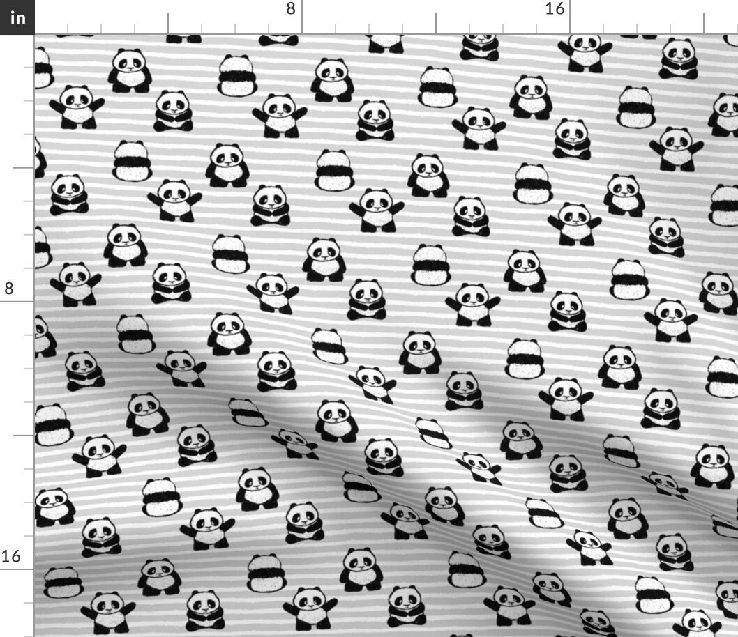 Panda Fabric Little Pandas on Stripes Pandamonium by | Etsy