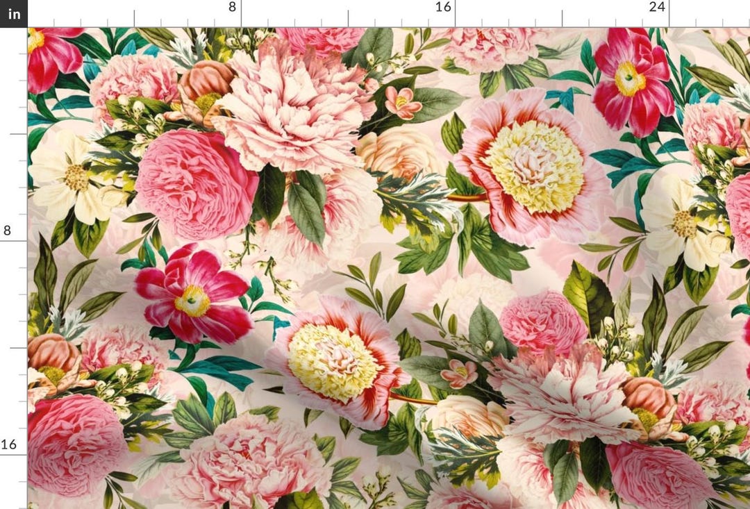 Redoute Peony Apparel Fabric - Redoute Roses by Utart - Romantic Floral ...