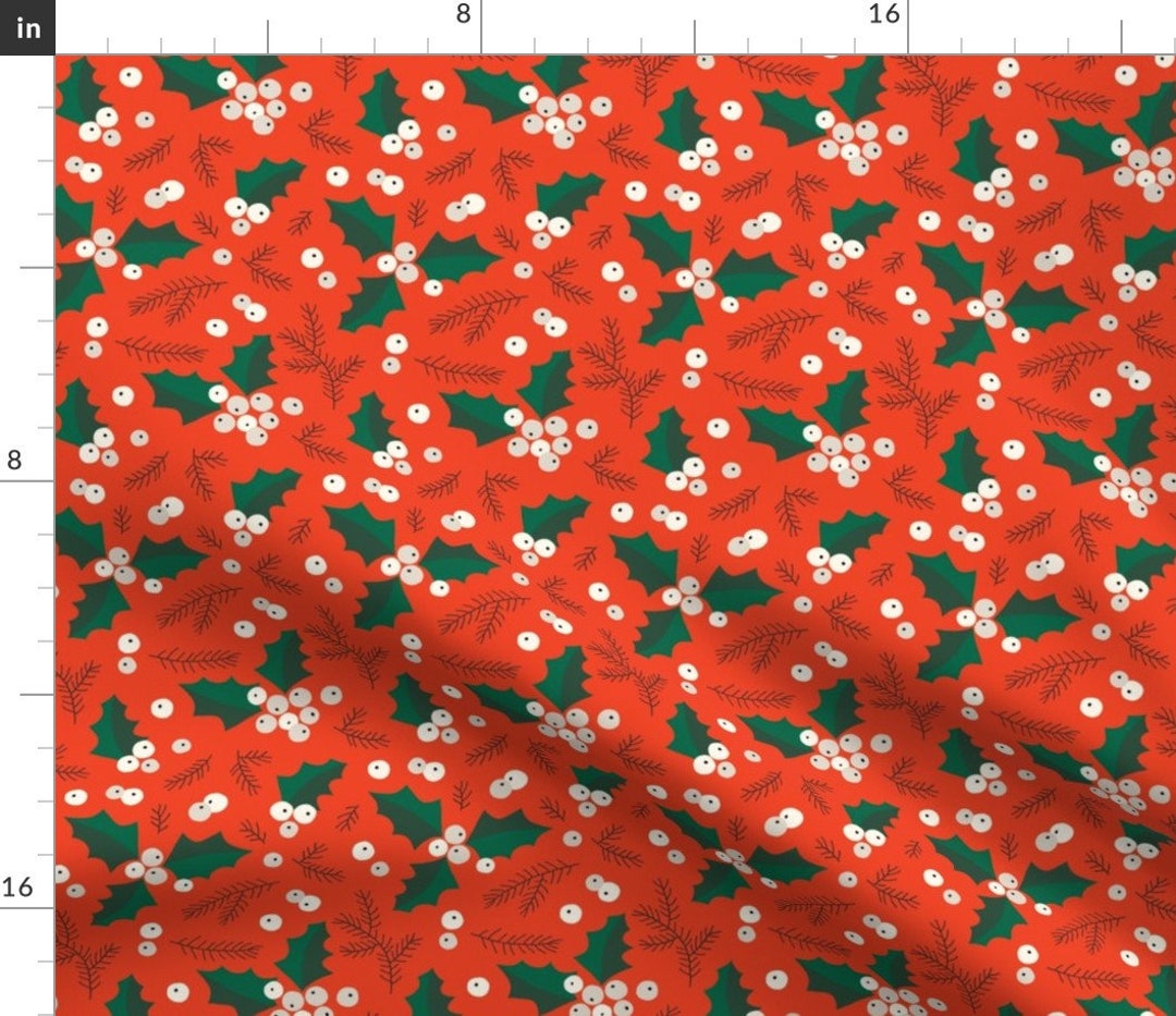 Vintage Christmas Fabric Christmas Holly and Berries on - Etsy