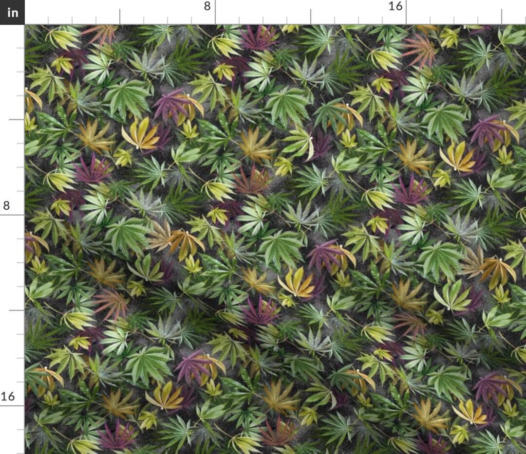 Green 420 Fabric Midnight Cannabis Leaves by Camomoto Green and Yellow ...