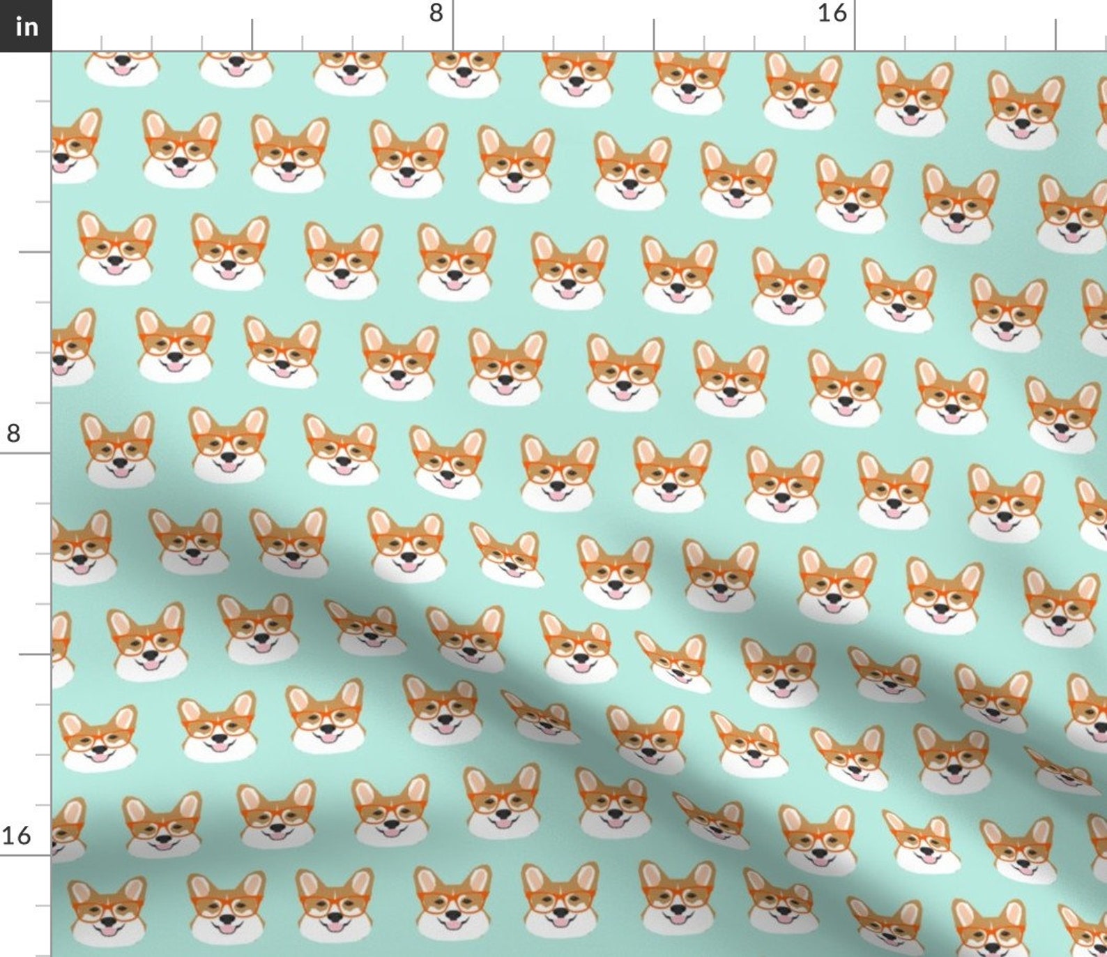 Corgi Fabric Corgi Glasses Mint and Orange Nerd Corgi - Etsy