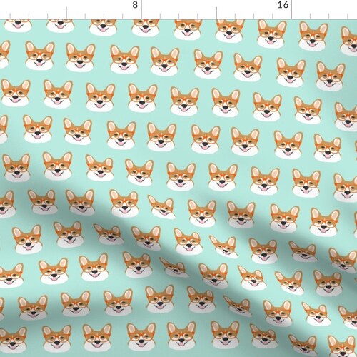 Corgi Fabric Corgi Glasses Mint and Orange Nerd Corgi - Etsy