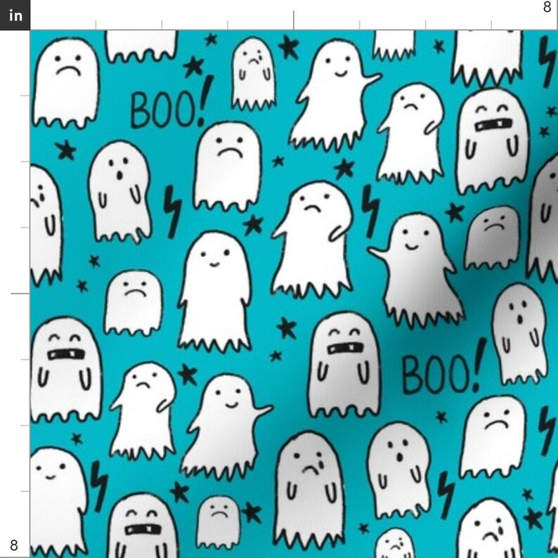 Blue Ghosts Fabric Ghost Teal Halloween Fabric by | Etsy