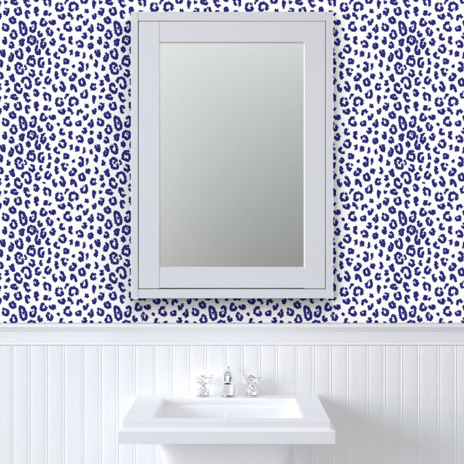 Leopard Wallpaper Summer Leopard in Blue by Domesticate - Etsy