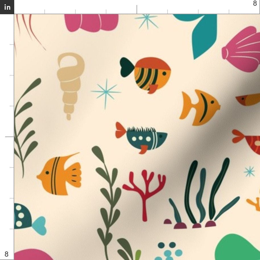 Sea and Ocean Fabric Sea Creatures 002 by Bluelela Ocean - Etsy