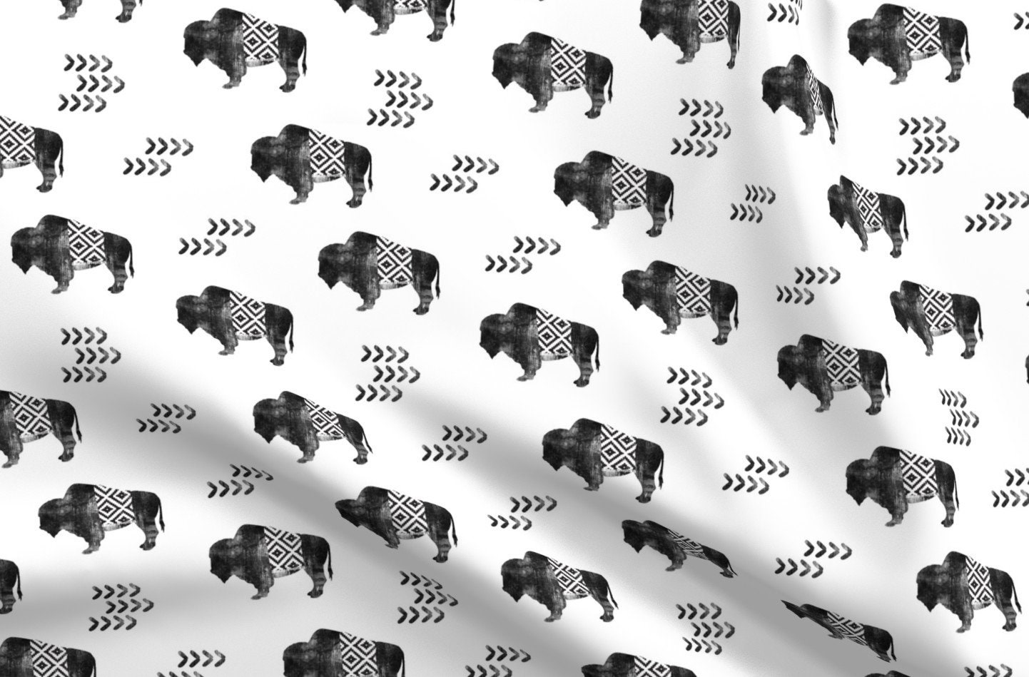 Buffalo Fabric Buffalo Aztec Distressed Black and White | Etsy