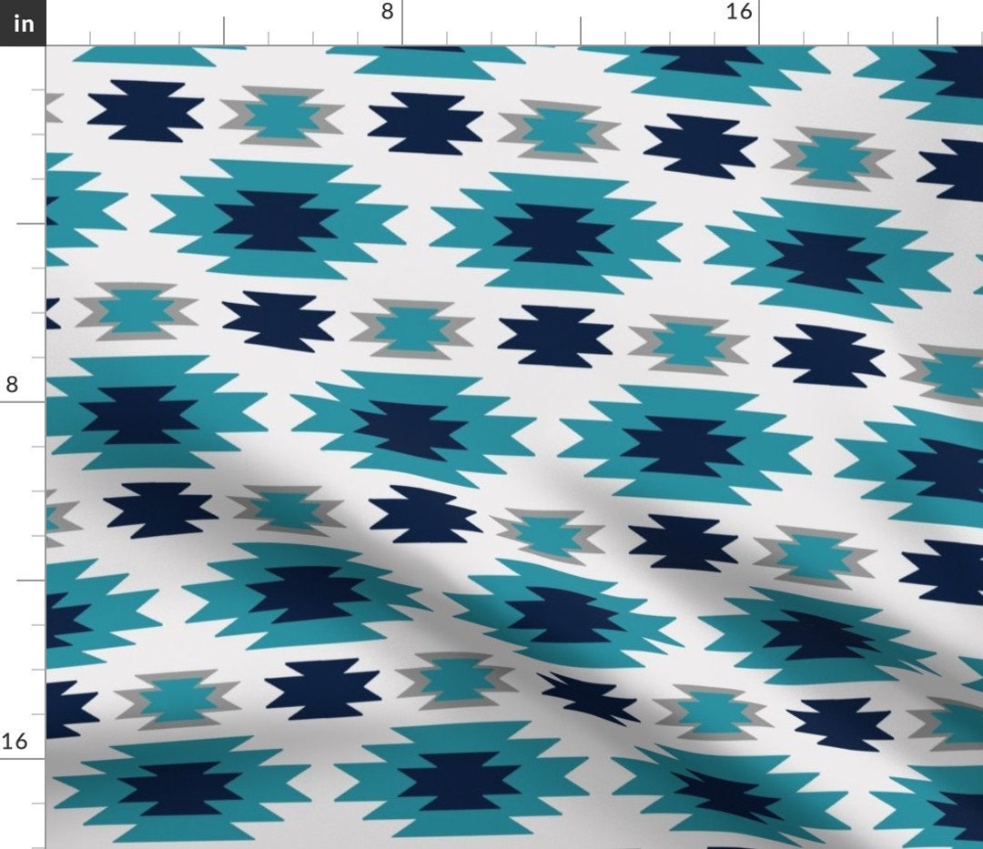 Aztec Fabric Aztec Navy Teal Gray by Sproutz Aztec Navajo Tribal Boho ...