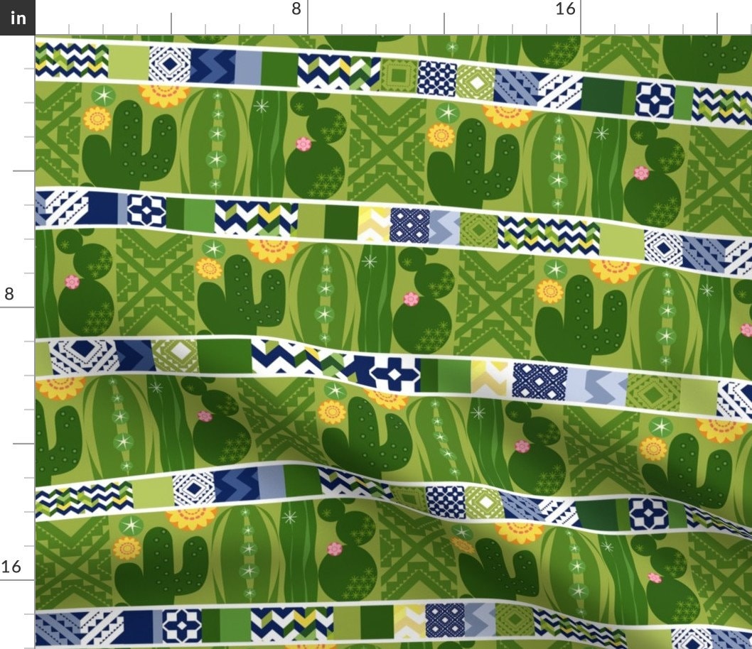 Desert Cactus Fabric Southwest Cactus Garden Stripes Med By | Etsy