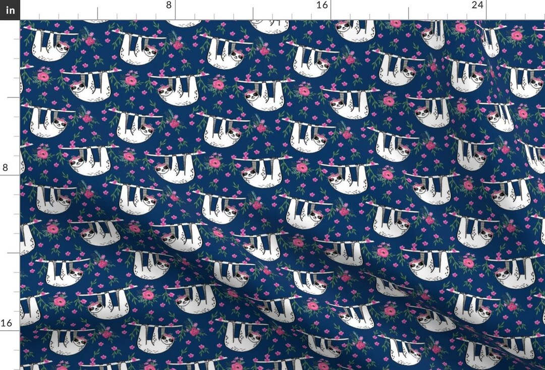 Sleepy Sloth Fabric, Lazy Day Sloth Fabric, Sloth Fabric, Happy Sloth ...