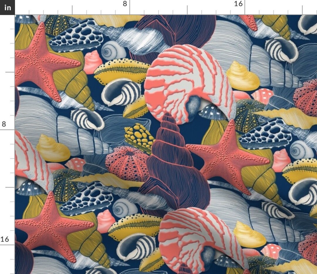 Nautical Pink Seashells Starfish Beach Print Fabric Shells by J9design ...