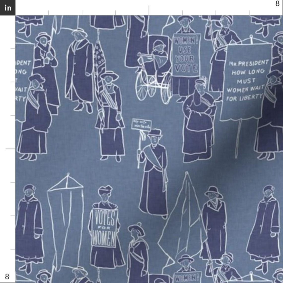 Suffrage Fabric - Suffragettes on Blue by Landpenguin - Suffragettes ...