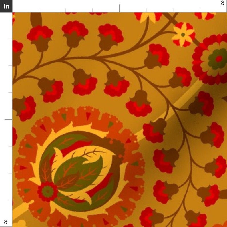 Orange Medieval Damask Fabric Serpentine 869d by Muhlenkott - Etsy