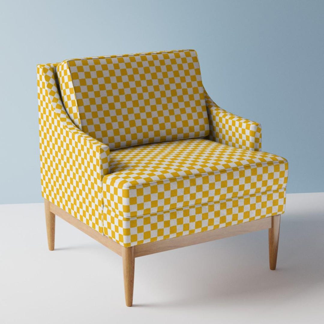 Yellow Checkerboard Upholstery Fabric- Golden Yellow by Theartwerks ...