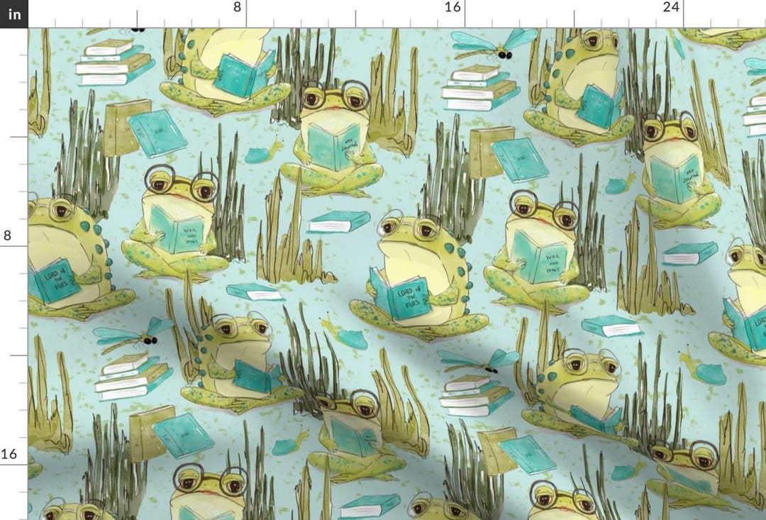 Toads Fabric - Reading Toads (large Scale) by Jaf Studio - Toads Blue ...