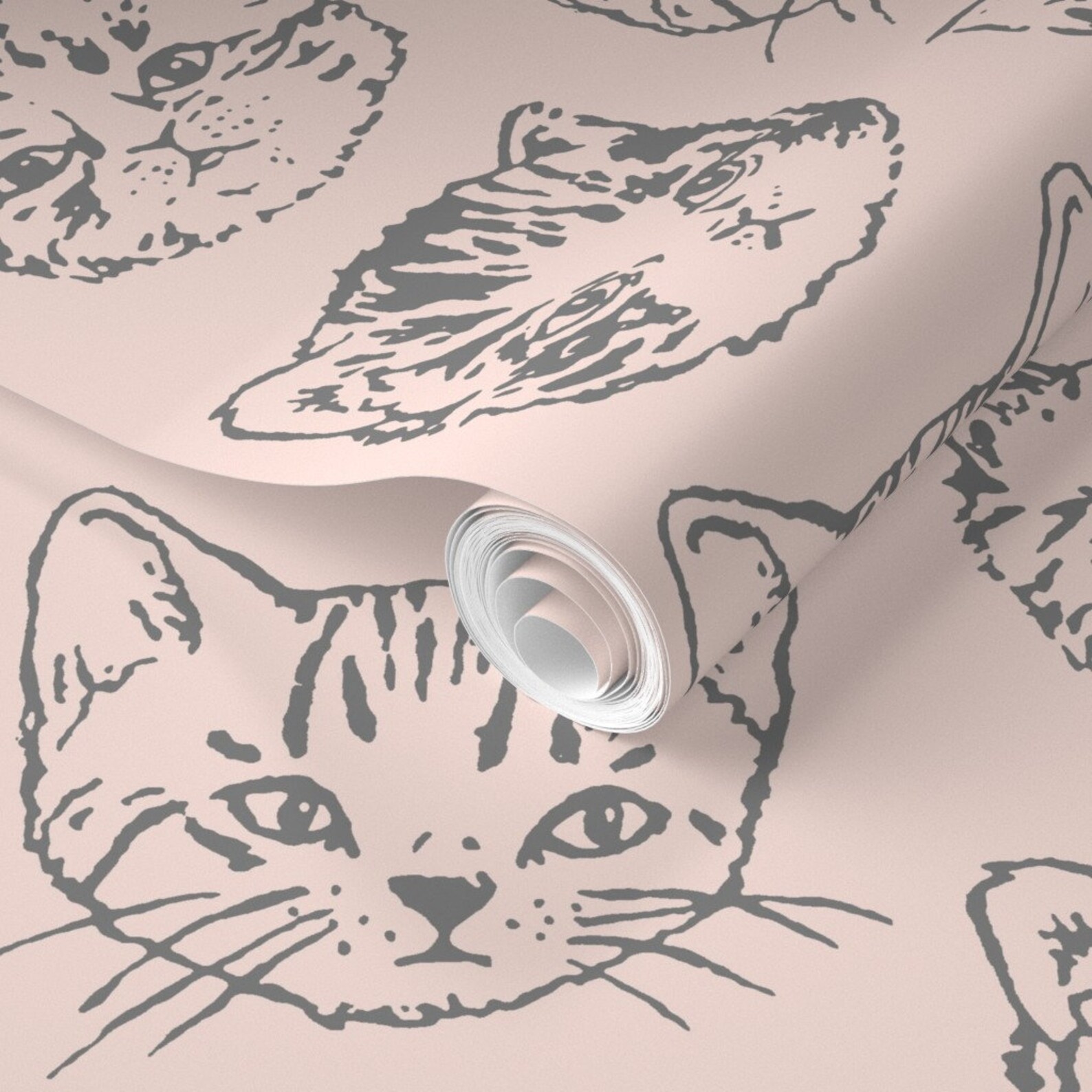 Pink Cat Wallpaper Cat Stack Grey on Peach by - Etsy