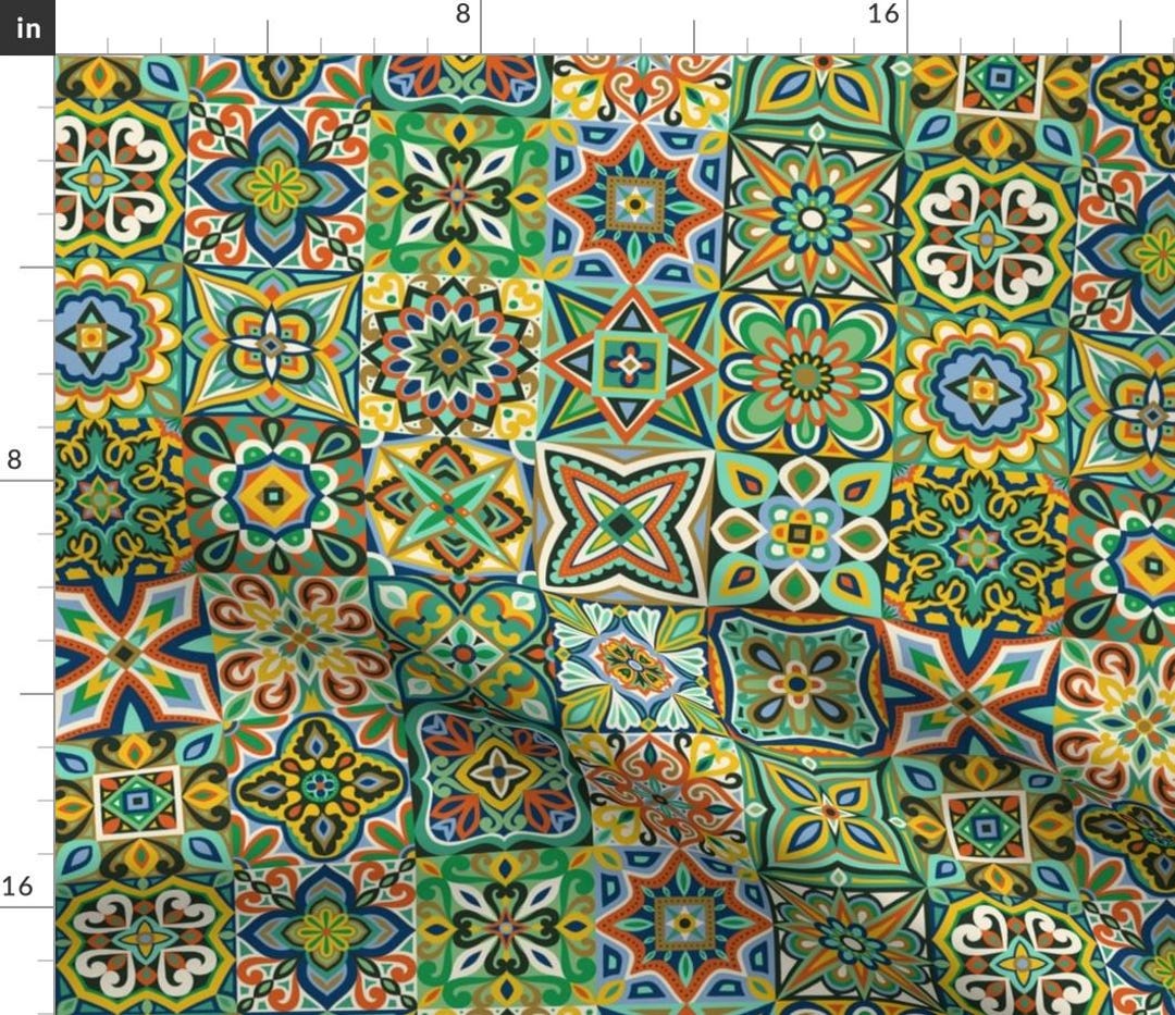 Tiles Fabric Azulejo Espanol by Groovity Traditional Spanish Tiles ...