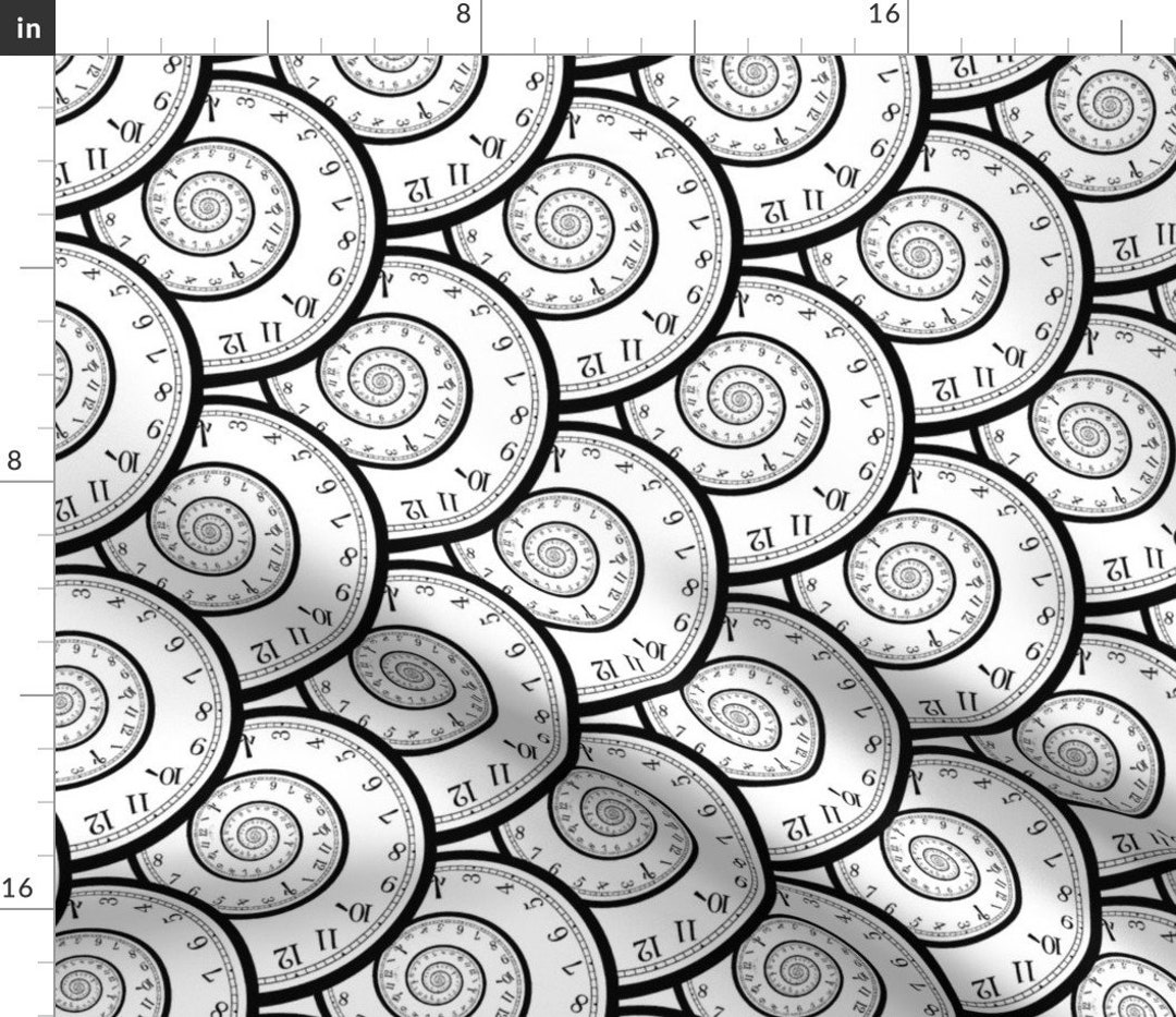 Swirly Clocks Fabric Caught in A Time Loop bw 6 by - Etsy