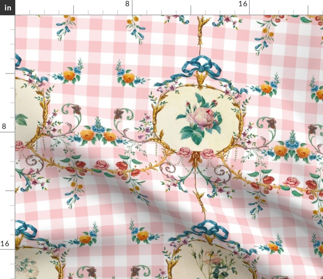 Gingham Floral Fabric Le Toile De Fleurs Peony Gingham by Lilyoake Pink ...