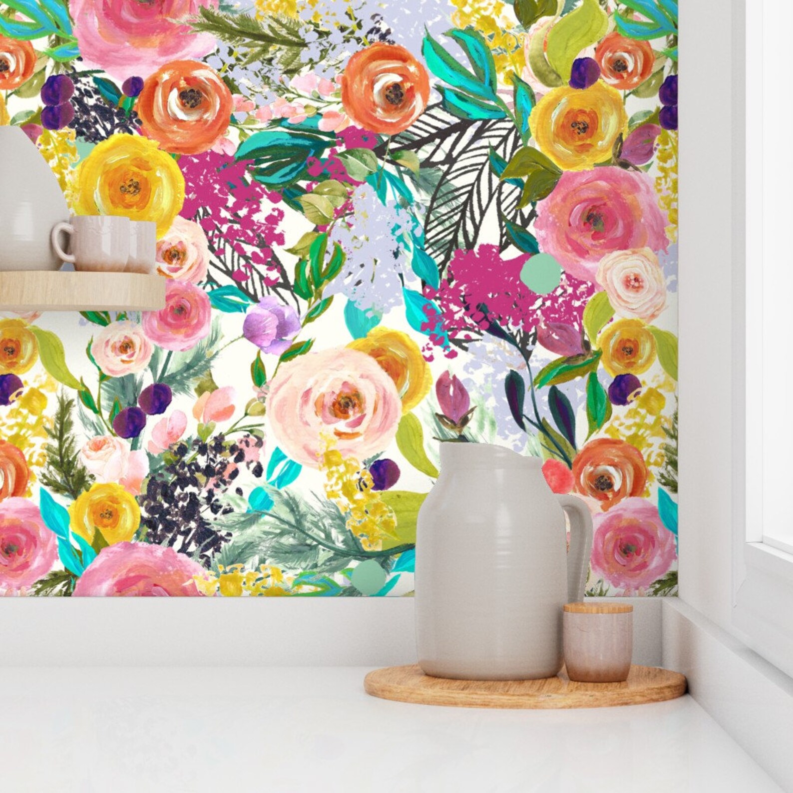 Big Floral Wallpaper Autumn Blooms Giant // Bright by - Etsy
