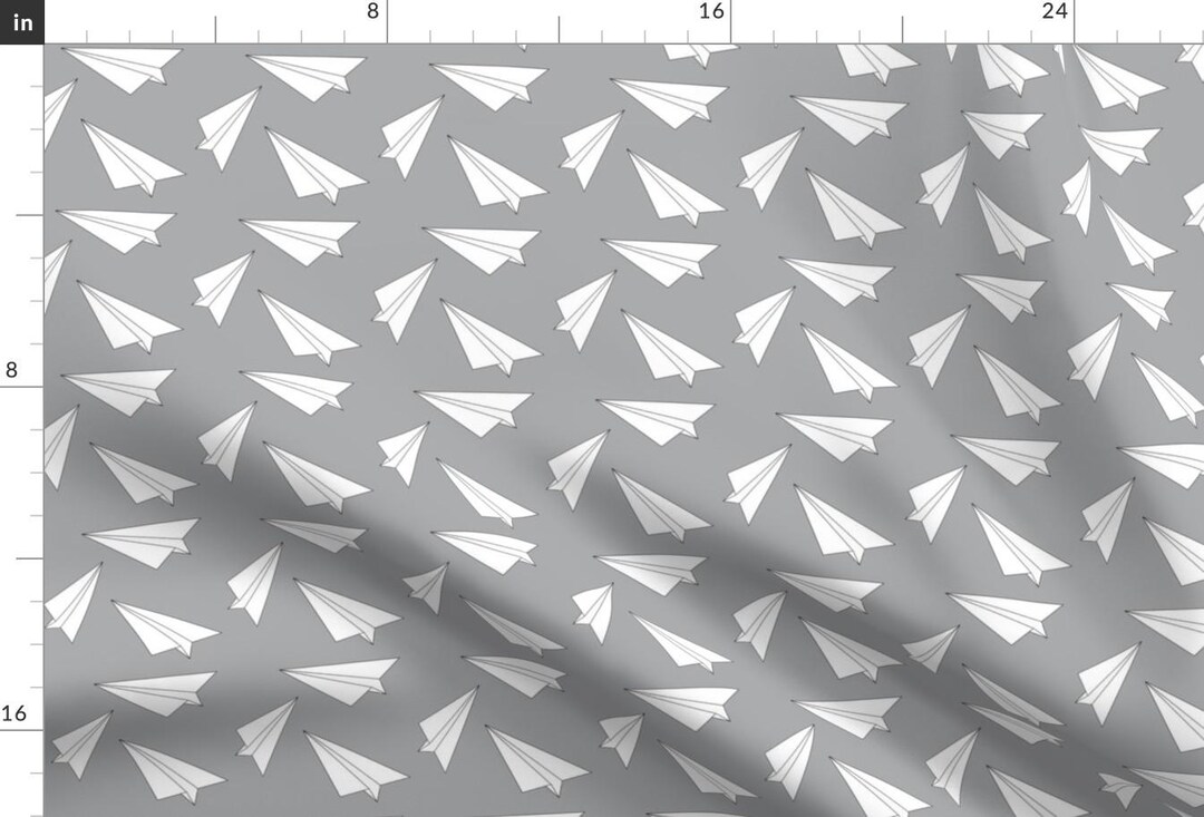 Gray Airplanes Fabric - Paper Planes Grey- by Elvelyckan- Kids School ...