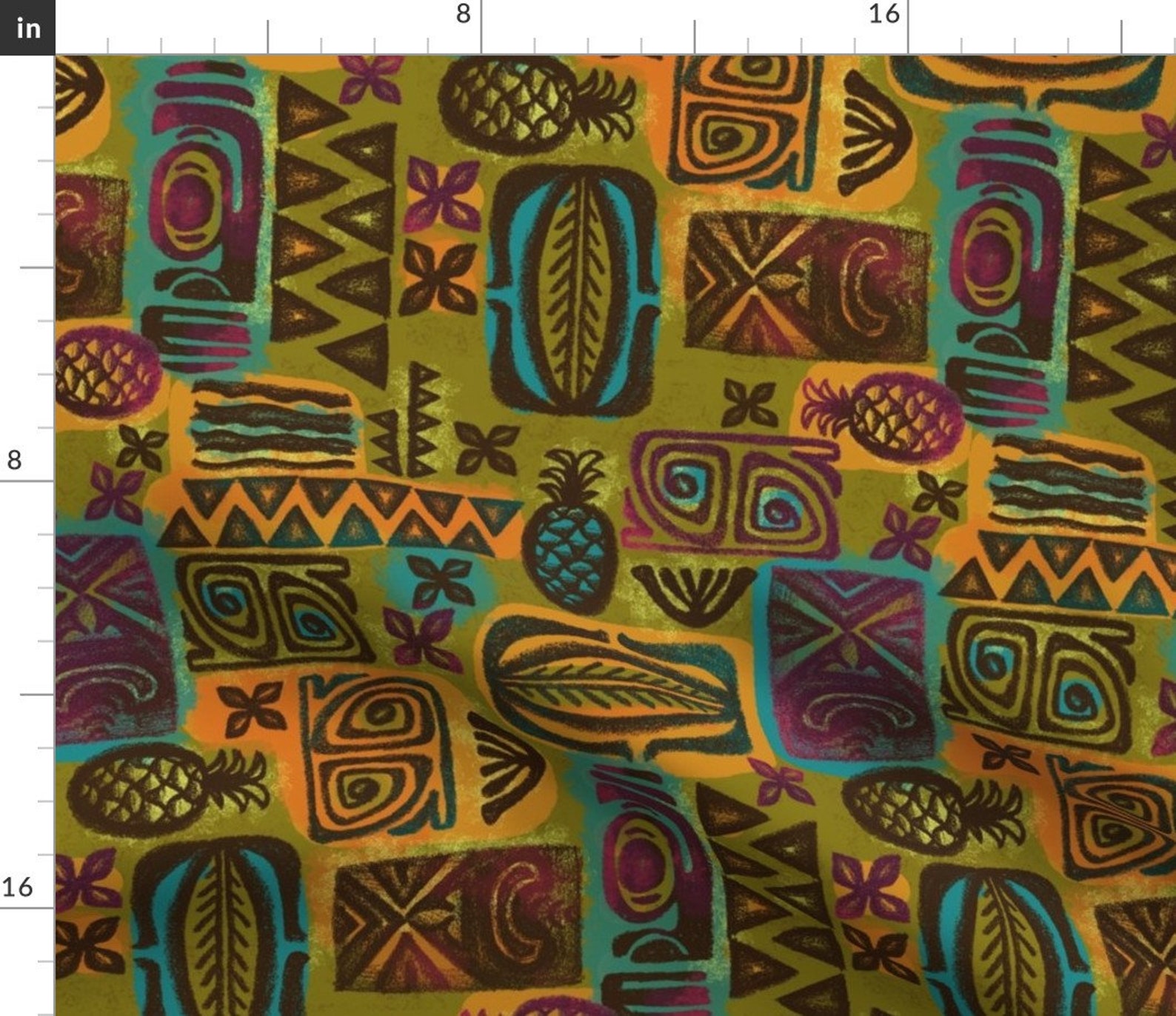 Tribal Tapa Fabric Native Poly By Woodyworld Tiki Hawaiian | Etsy