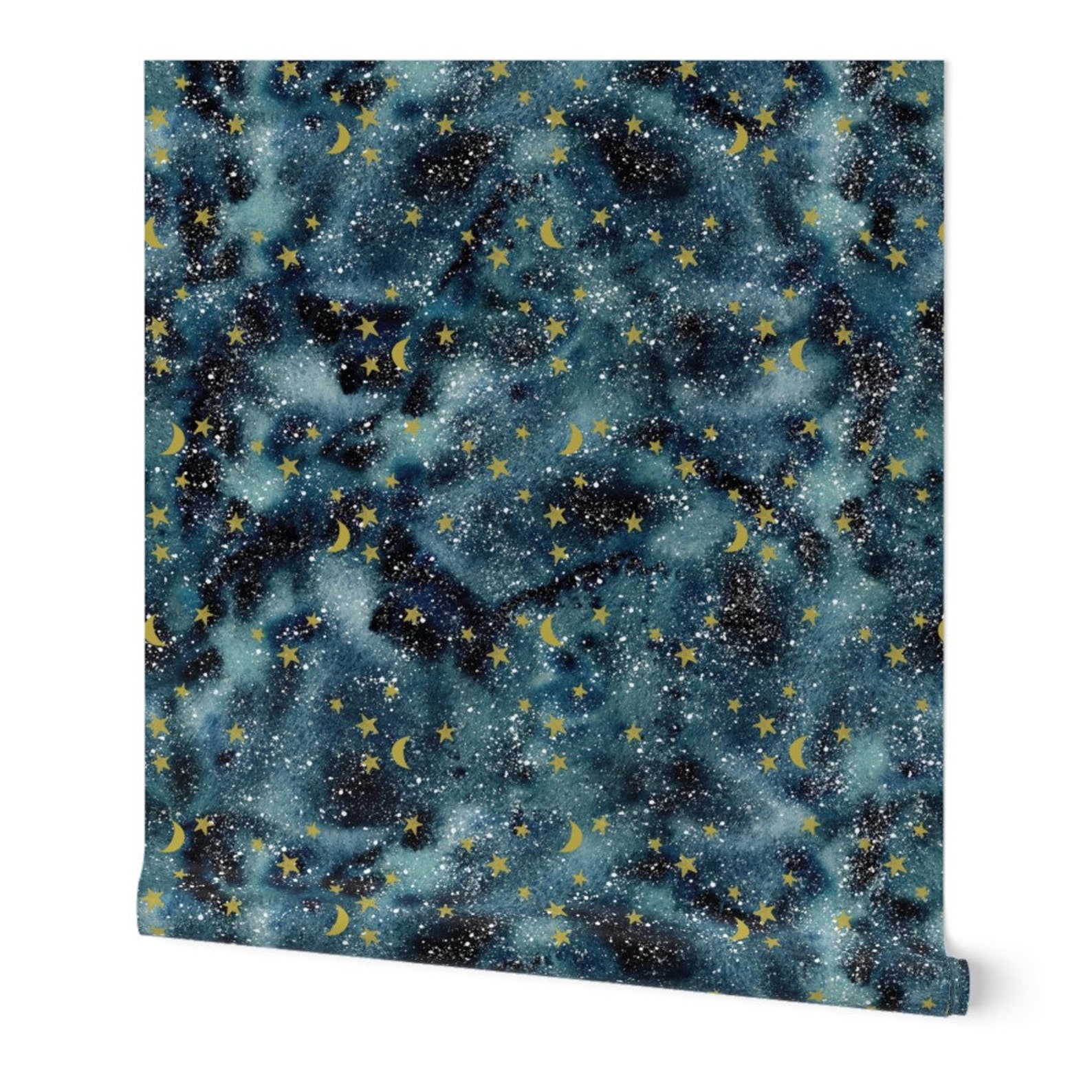 Sky Wallpaper Stars And Moons By Ivieclothco Navy | Etsy