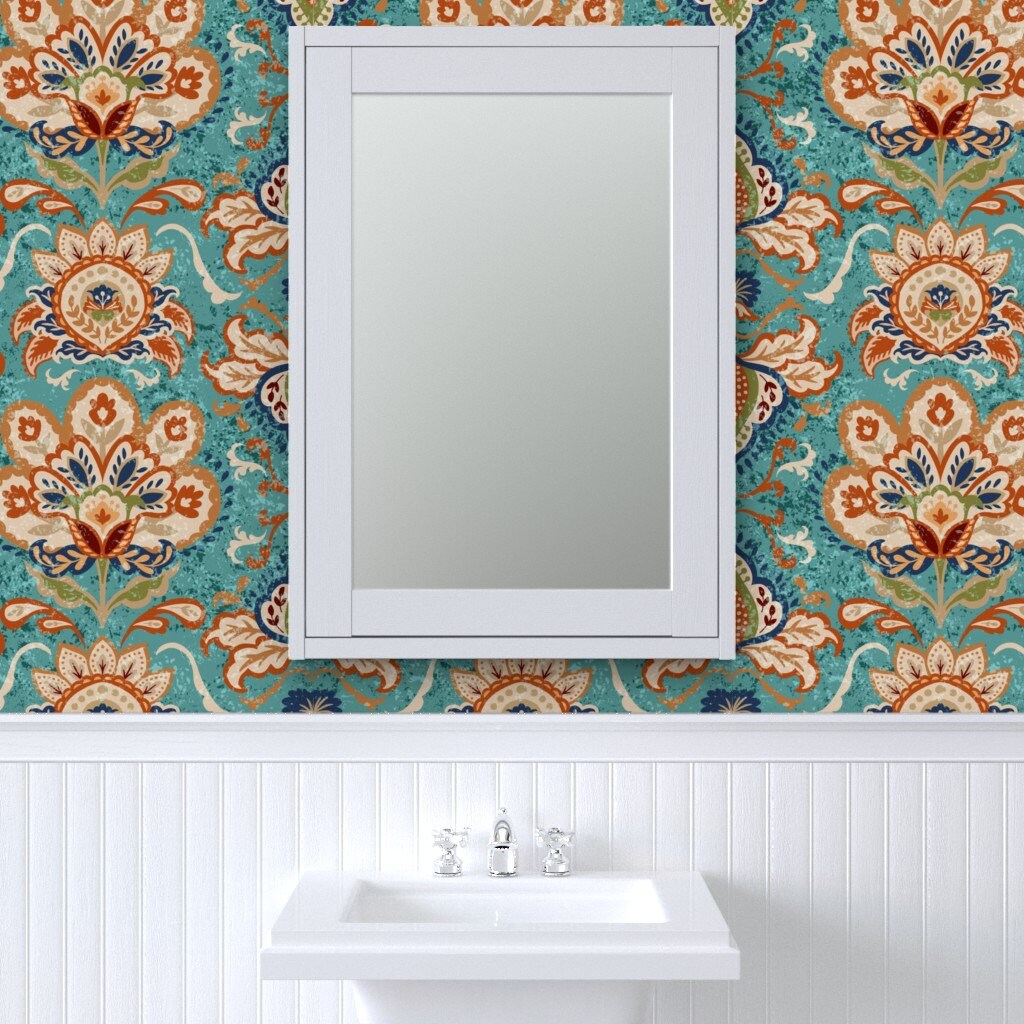 Rococo Wallpaper Vintage Anette by Oppositedge Teal Orange - Etsy