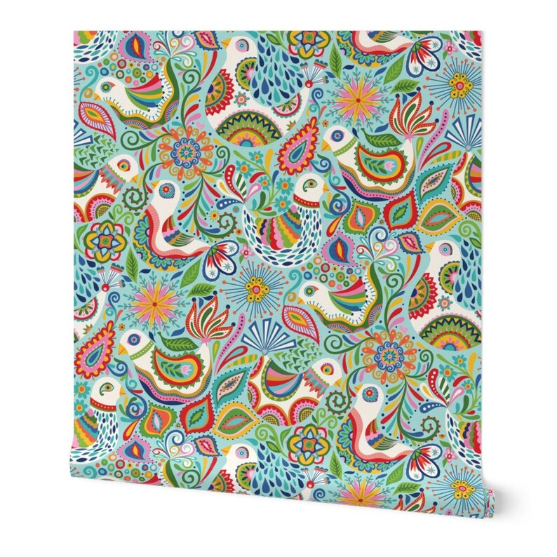Paisley Birds Wallpaper Pinata Birdies by Groovity Paisley - Etsy