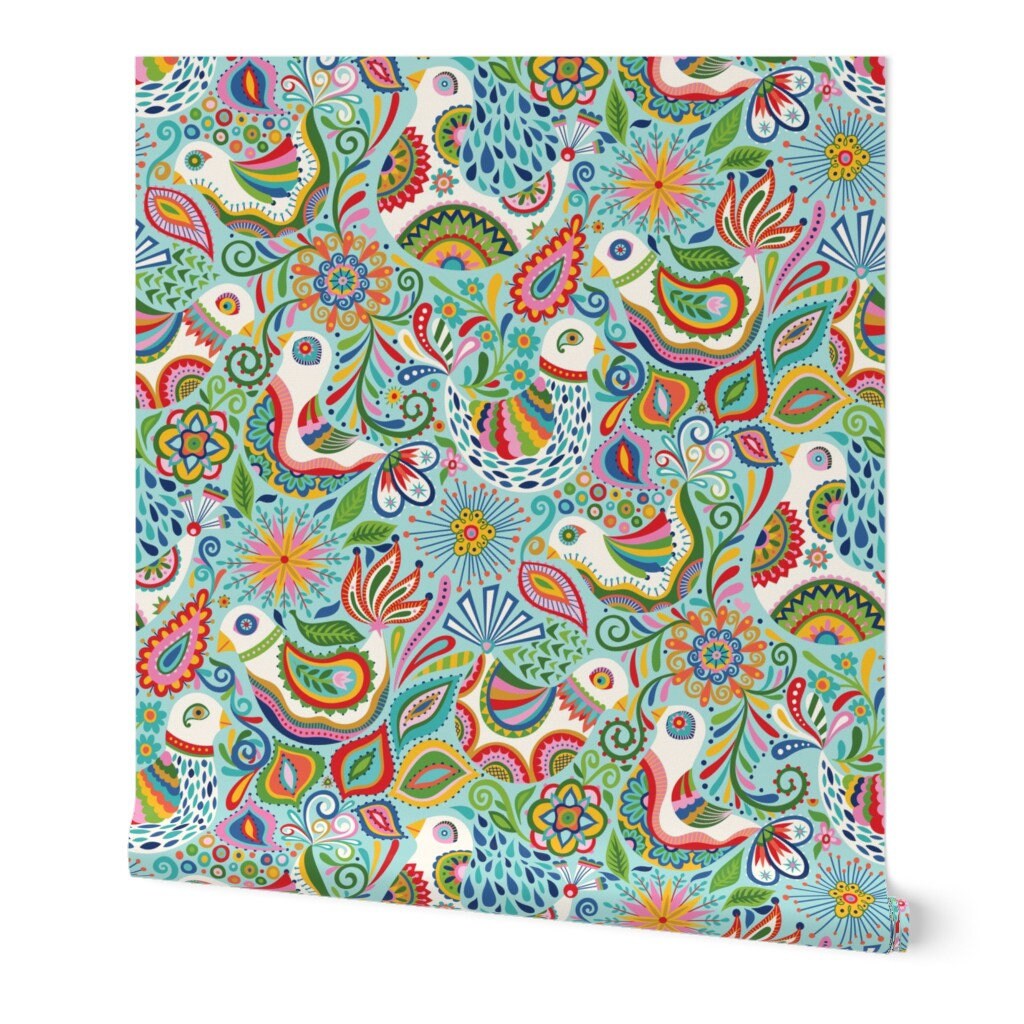 Paisley Birds Wallpaper Pinata Birdies by Groovity Paisley - Etsy