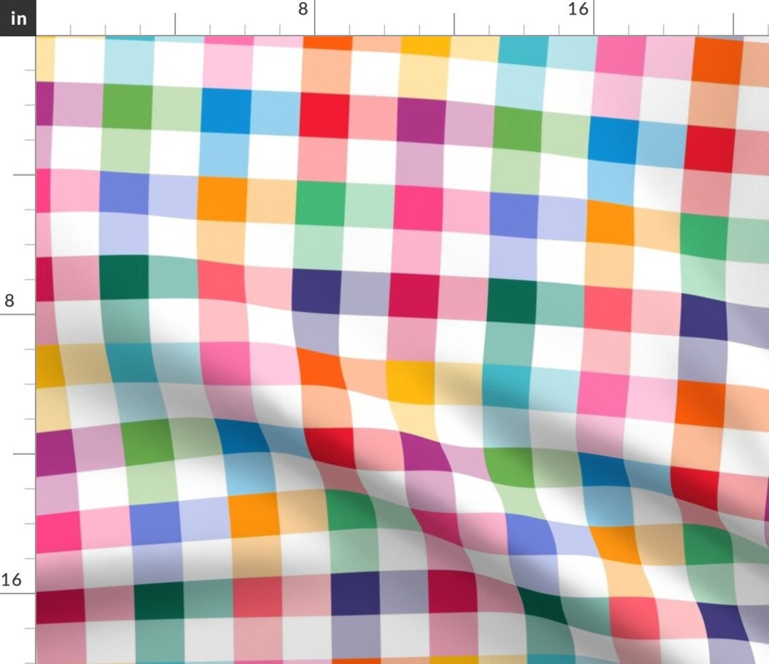 Rainbow Fabric Gingham Check Rainbow Medium by - Etsy