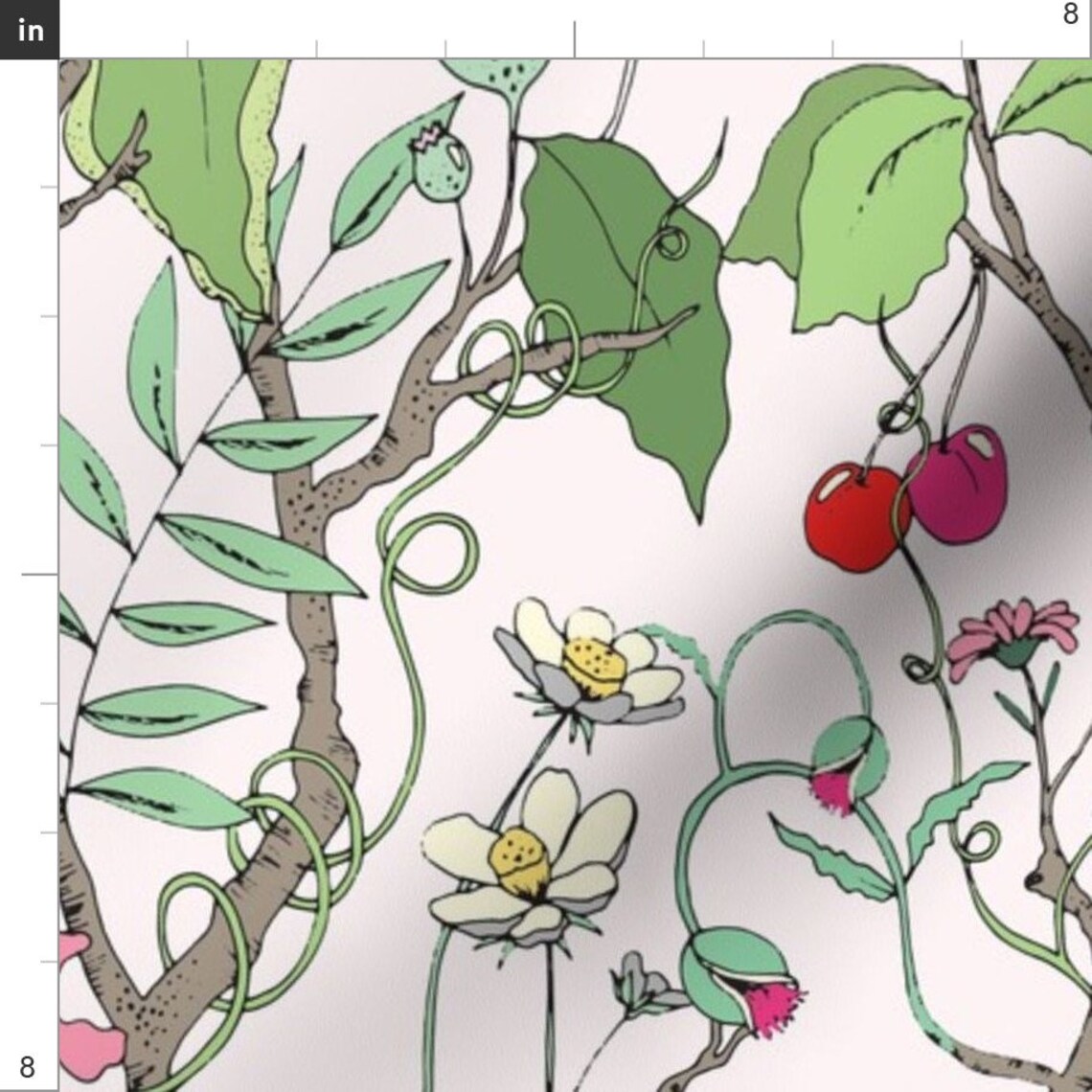 Spring Botanicals Fabric Botanical Sketchbook White Pink by - Etsy