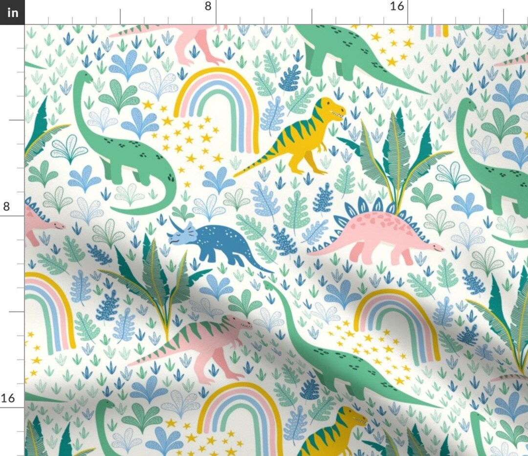 Pastel Dinosaurs Fabric Dinosaur Dreams by Vivdesign Dino - Etsy