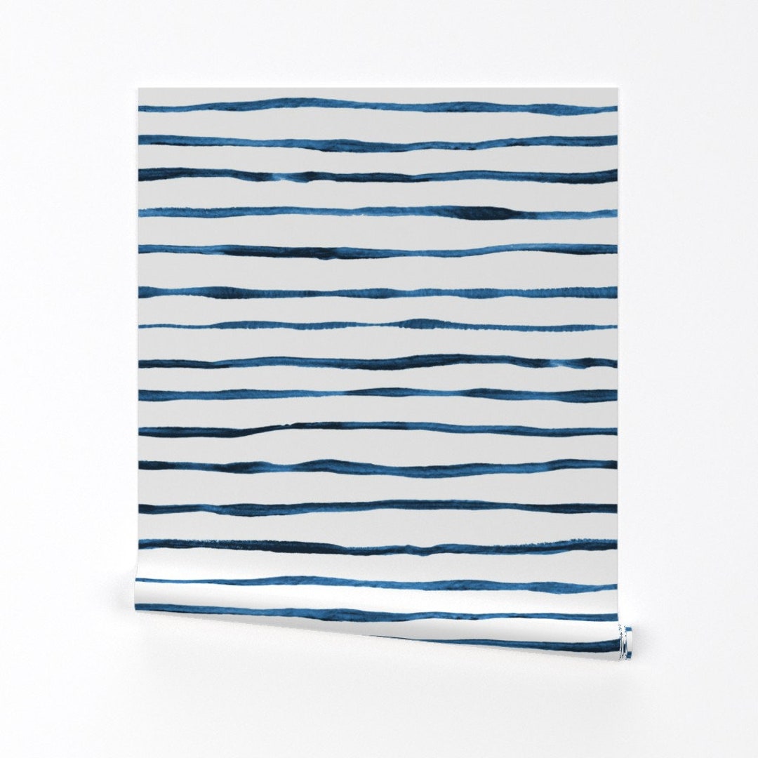 Stripes Wallpaper Indigo Stripes by Micklyn Blue White - Etsy