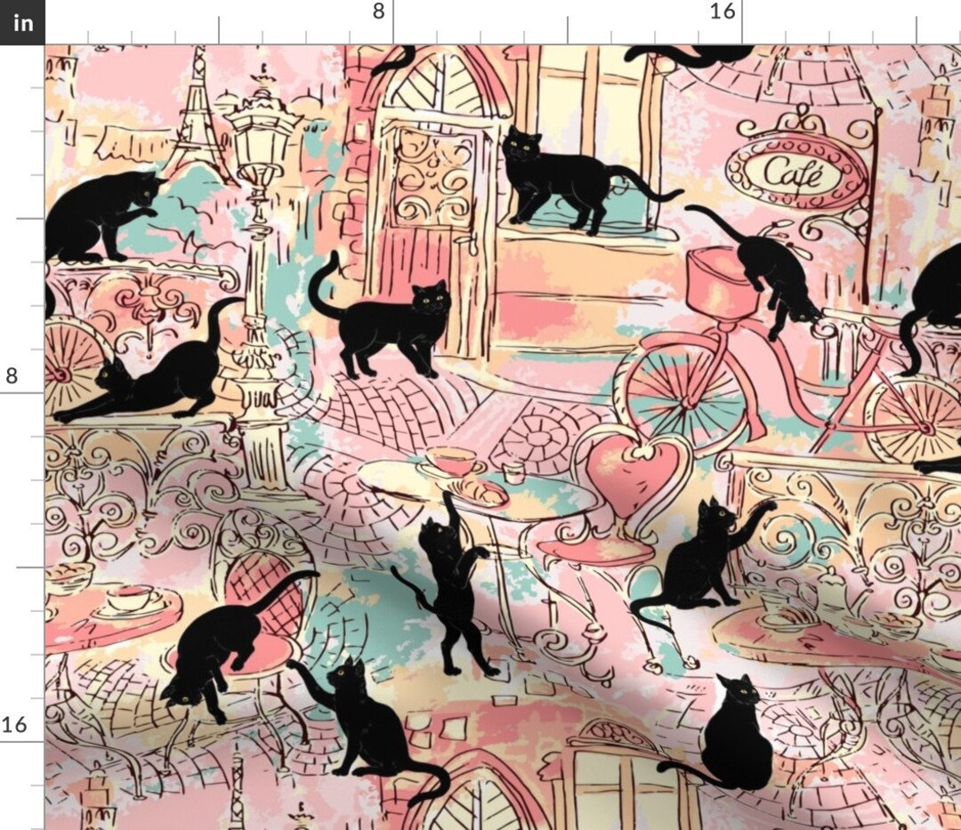 Pastel Cafe Fabric Black Cat Caffe by Emikundesigns Pastel - Etsy